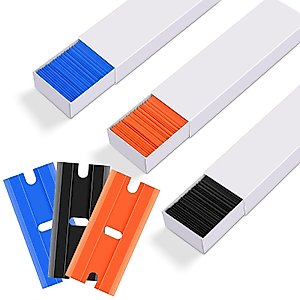 SUNJOCYCO Plastic Razor Blades, 300Pcs Double Edged Plastic Blades Replacement Scraper Blades Scrape Tool for Plastic Scraper Safety Glass Scrape Scraping Adhesive Labels and Removing Decals Sticker
