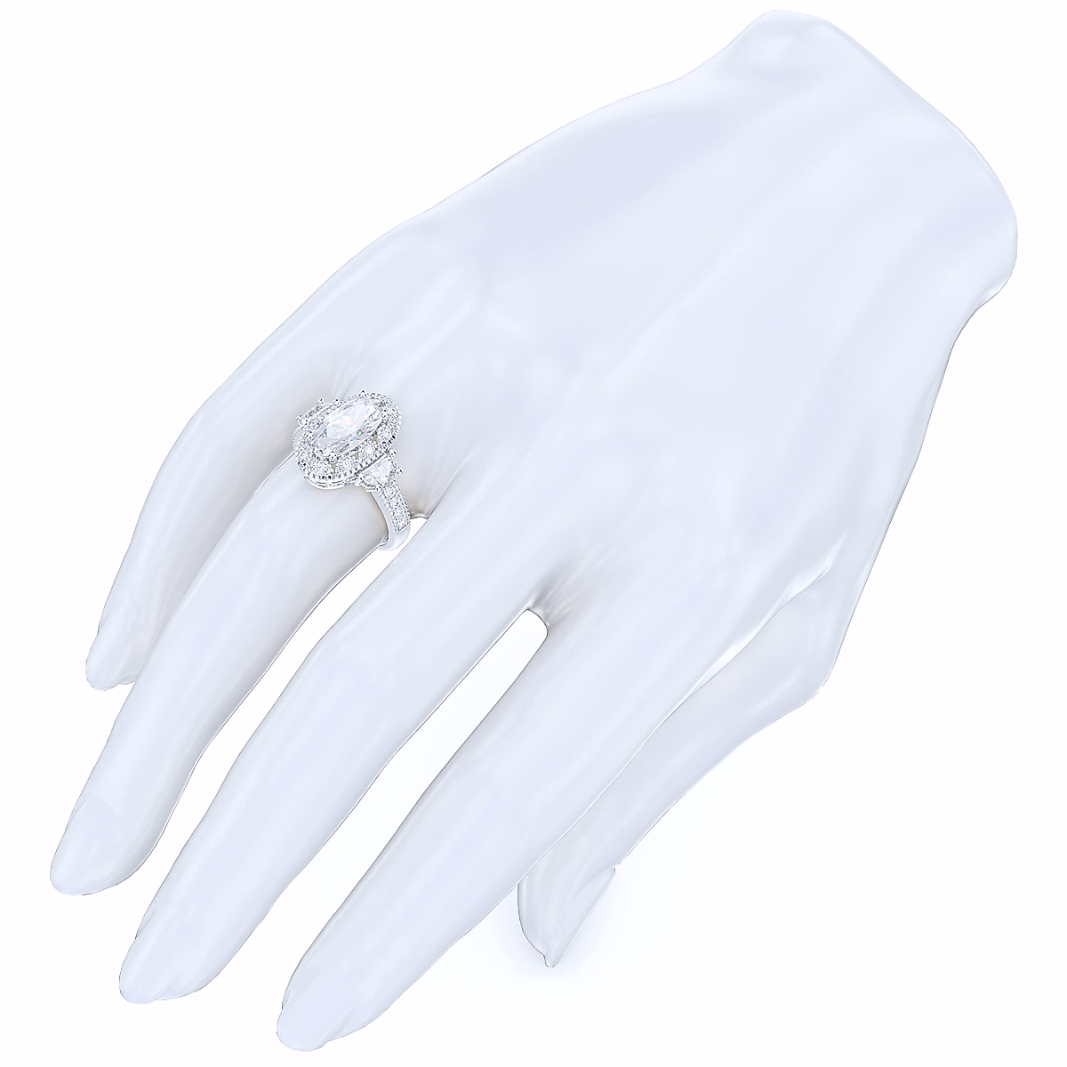 PRSTANI Sterling Silver Vintage Milgrain 3CT Simulated Oval Cut & Half Moon Stone Diamond Halo Engagement Ring (9)