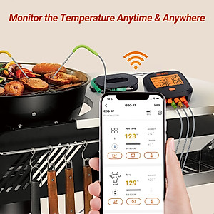 Inkbird WiFi Grill Thermometer, Wireless BBQ Thermometer for Grilling Roasting Cooking Smart Digital Remote Meat Thermometer with Graph Alarm Timer 4 Probes Rechargeable
