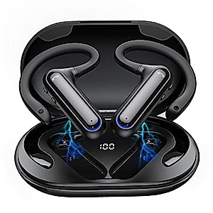 Jassco Bluetooth Earphones, Wireless Open Ear Headphones with Earhooks, 40H Playtime Hands-Free Earbuds with LED Display, Wireless Earphones Earpieces with Mic for Business, Travel, Driving, Workout
