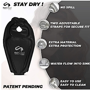 Inflatable Shampoo Funnel Cape for Washing Hair in Any Chair and Basin. Black Portable Tray Device to Use in Salon, at Home, Nursing Home or Hospital to Help Keep Clothes Dry! Pump Included!