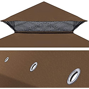 YardGrow 10x10 Canopy Replacement Top Double Tiered Outdoor Canopy Cover Patio Pavilion Garden (Brown)
