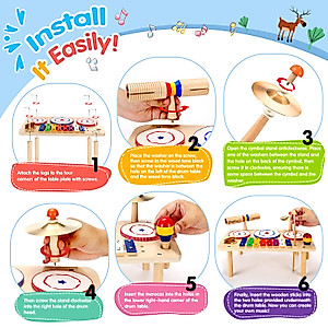 Kids Drum Set, Baby Musical Instruments Toys for Toddlers, 9 in 1 Wooden Xylophone Toddler Drum Set Percussion Instruments Musical Toys Birthday Gifts for Children Boys and Girls