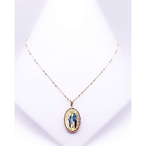 LESLIE BOULES Virgen La Milagrosa Pendant Necklace 18K Gold Plated Chain 18 Inches Length