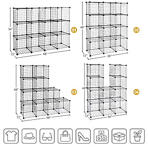 SUPER DEAL Metal Wire Cube Storage Organizer, 12 Cubes DIY Modular Cabinet Bookcase Bookshelf Shoe Rack Stackable Wire Cube Closet for Home, Office, Living Room, Bedroom