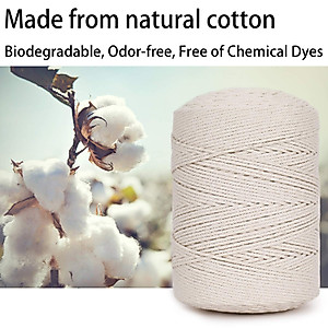 AIFUN Macrame Cord 3mm X 547yd Not Dyed 100% Natural Cotton Macrame Rope, 4 Strand Twisted Cotton Cord Rope for Handmade Wall Hanging ,Plant Hangers, Crafts, Knitting, Gift Wrapping(3mm X 500m)