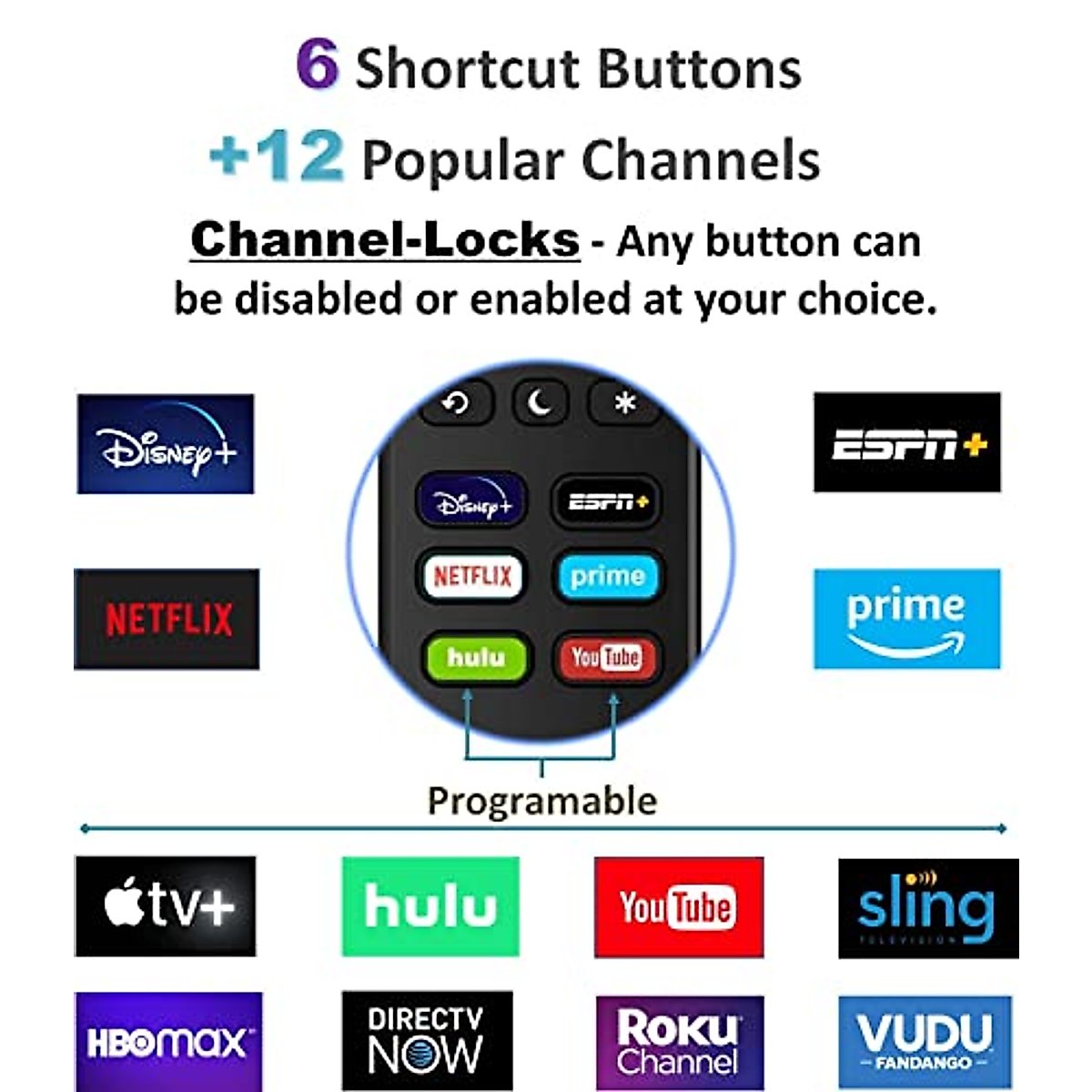1-clicktech Remote for Roku TV, Compatible for TCL HISENSE ONN Sharp Hitachi Element Westinghouse LG Sanyo JVC Magnavox - All Built-in Roku TV [Not for Roku Stick]