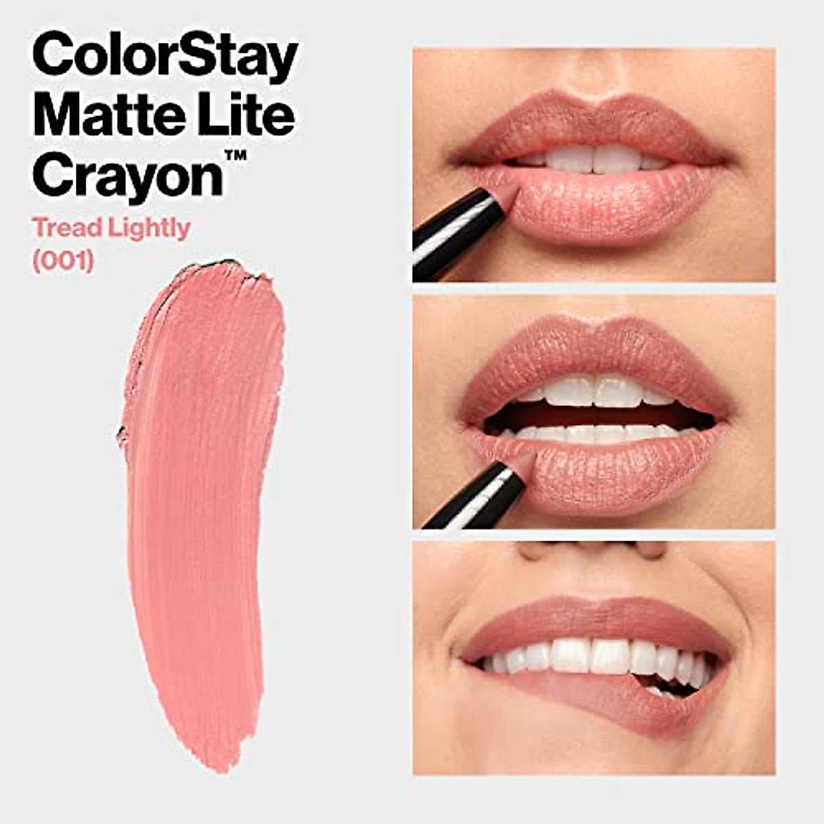 REVLON ColorStay Matte Lite Crayon Lipstick with Built-in Sharpener, Smudge-proof, Water-Resistant Non-Drying Lipcolor, 001 Tread Lightly, 0.049 oz
