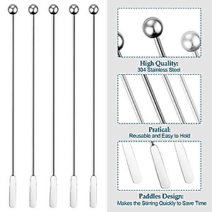 6 Pcs Cocktail Paddle Drink Stirrers, Stainless Steel Coffee Stirrers Reusable Beverage Swizzle Stick for Bar Party Home Office