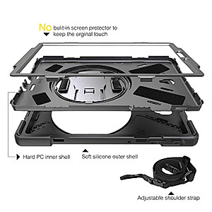 BRAECN for Galaxy Tab S4 10.5" Case,Heavy Duty Shock-Proof Case with 360 Degree Kickstand/Hand Strap and Carrying Shoulder Strap for Samsung Galaxy Tab S4 10.5 inch 2018 SM-T830/T835/T837(Black)