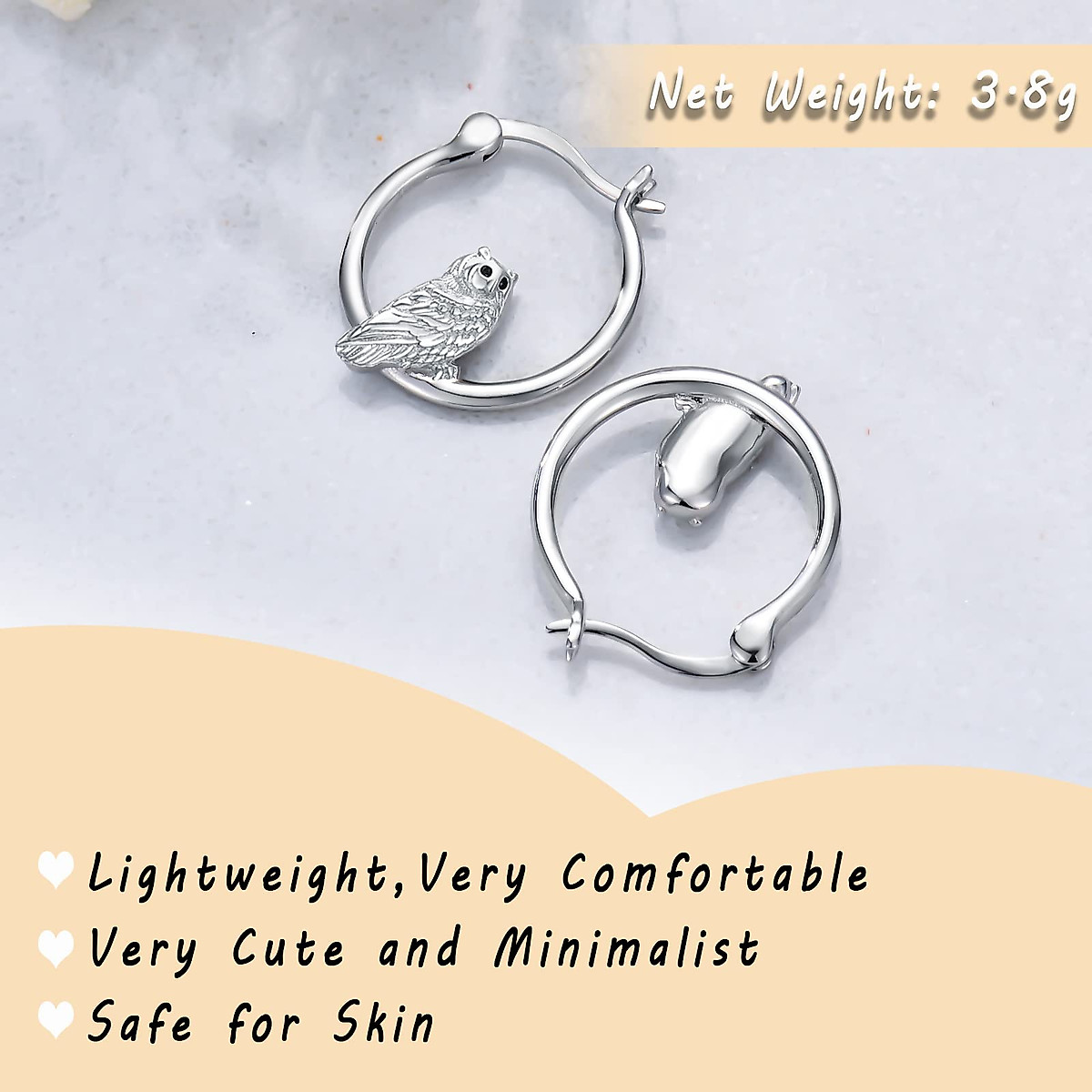 Owls Hoop Earrings for Women 925 Sterling Silver Owl Earrings Minimalist Eagle Jewelry Dainty gifts for Women Friends Wife