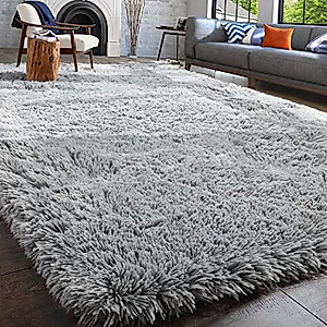 PAGISOFE Super Soft Shaggy Rugs Carpets, 5x7 Feet, Plush Area Rugs for Living Room Bedroom, Furry Rugs for Nursery Playroom, Cute Room Decor for Baby, Shag Carpet for Dorm Decor, Light Grey