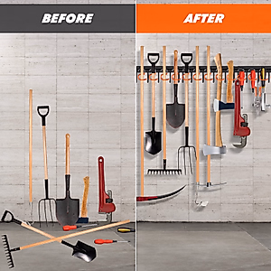 TVKB 68'' All Metal Garden Tool Organizer Adjustable Garage Tool Organizer Wall Mount Garage Organizers and Storage with Hooks Tool Hangers for Garage