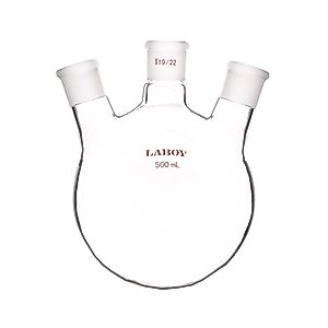 Laboy Glass 500mL 3 Neck Round Bottom Boiling Flask with 19/22 Center & Side Joints Angled Receiving Reflux Flask Multi Neck Apparatus Organic Chemistry Lab Glassware