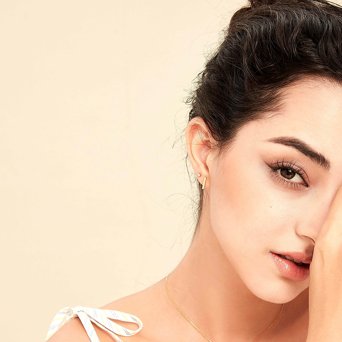 S.Leaf Sterling Silver Stud Earrings for Women Gold Plated Tiny Dot I Bar Earrings Dainty Simple Earrings for Women (14k Gold) (Square_Bar_Gold)