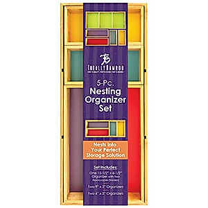 Totally Bamboo 5-Piece Organization & Storage Box Set, Great for Desk, Drawer, Bathroom, Makeup or Kitchen Storage