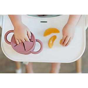 BraveJusticeKidsCo | Snack Attack II Snack Cup | Collapsible Silicone Snack Container | Toddler and Baby Snack Catcher Lid (Dusty Rose)