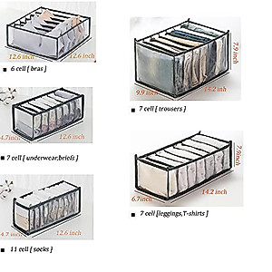 5 Set Foldable Underwear Drawer Organizer,Mesh Closet Underwear Organizer Drawer Divider,Grey