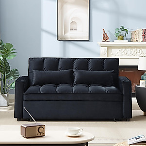 FANYE 64" W Oversized Loveseat Sofa Convertible Spacious Full Size Sofabed with Cupholders, Pull Out Couch Bed,USB Charging Ports and Storage Pockets for Home Apartment Office Living Room