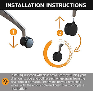 Heavy Duty Chair Wheels. Replaces Chair mat. Hardwood Floor Safe. Set of 5 … (4 inch XL)