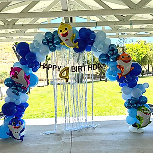 NISOCY 124Pcs Blue Balloons Garland Arch Kit, 18In 12In 10In 5In Baby Light Blue Royal Blue Metallic Blue Balloons for Baby Shower Birthday Baseball Nautical 4th of July Independence Party Decorations