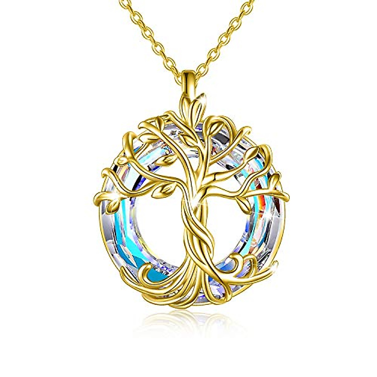 TOUPOP Tree of Life Necklace for Women Sterling Silver Plated Gold Family Tree Pendant Celtic Jewelry Aurore Boreale Crystal Birthday Mothers Day Gifts for Her Mom