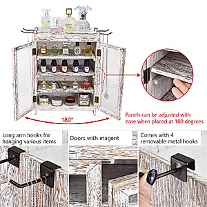 Ikee Design Small Wooden Countertop Storage Cabinet with Adjustable Shelves and Removable Hooks, Perfect for Perfume, Pantry, Essential Oil, 10.4W x 6.1D x 14.4H in, Antique White
