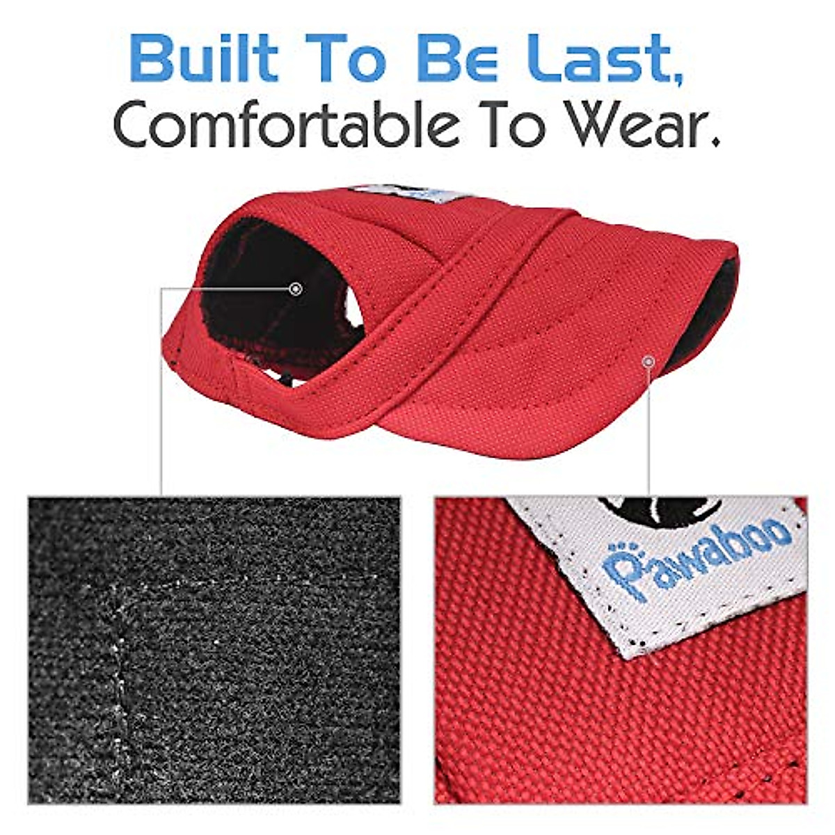 Pawaboo Dog Baseball Cap, Adjustable Dog Outdoor Sport Sun Protection Baseball Hat Cap Visor Sunbonnet Outfit with Ear Holes for Puppy Small Dogs, Large, Red