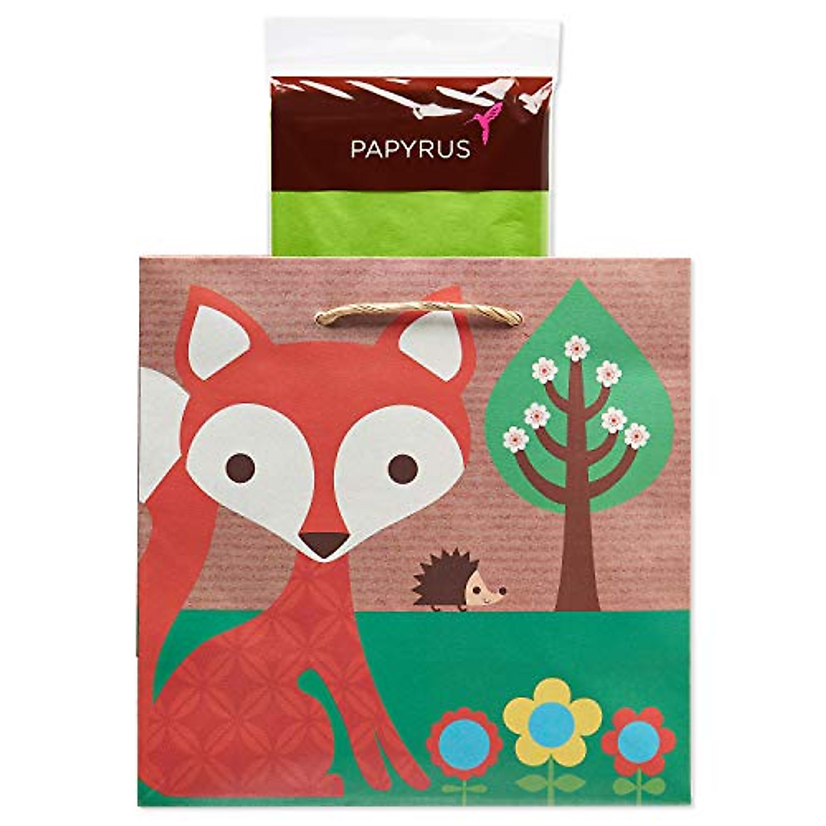 Papyrus 9" Medium Gift Bag with Tissue Paper (Fox) for Baby Showers or Birthdays (1 Bag, 8-Sheets)