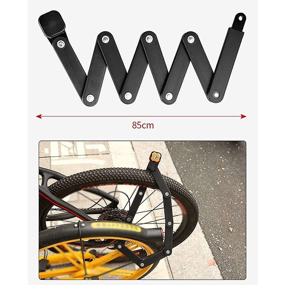 XIXIDIAN Folding Bike Lock - Hardened Steel Fold-Up Heavy Duty Bike Lock with Easy Mounting, Secure Lock and Anti-Scratch Coating - Bicycle Lock