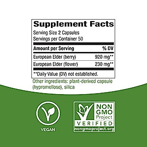 Nature's Way Black Elderberry, 1,150 mg per serving, 100 VCaps (Packaging May Vary)