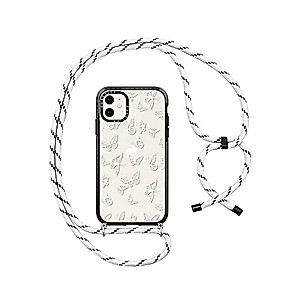 CASETiFY Impact Crossbody Sling Case for iPhone 11 - White Butterfly - White w/Black Dots String