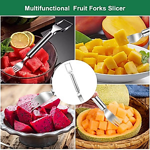 Upgraded 2-in-1 Stainless Steel Fruit Cutter，2024 Newest Watermelon Slicer Watermelon Cutter Melon Cutter Tool，Dual Head Fruit Forks Slicer Watermelon Cutter Tool, Summer Fruit Cutting Fork for Home