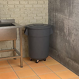 Krollen Industrial 55 Gallon Gray Round Commercial Trash Can with Lid and Dolly