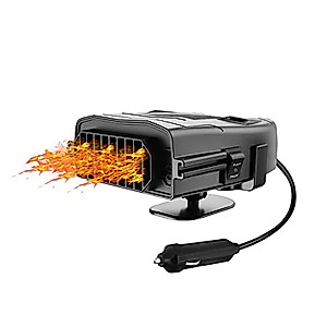 Car Heater, 12V 150W Portable Car Heater Fans, 2 in 1 Heating and Cooling Fast Heating Defrost Defogger with Plug in Cigarette Lighter, 360° Rotary Base Windshield Fan for Car SUV Truck (Black)