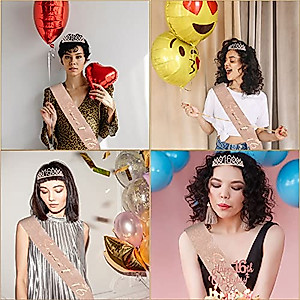 DASIGJID 16th Birthday Tiara & Sash for Girls, Rose Gold Happy Birthday Queen Princess Tiara with Combs for Girls, Queen Crystal Headbands for Hair Accessories,16th Birthday Decorations for Girls Prom