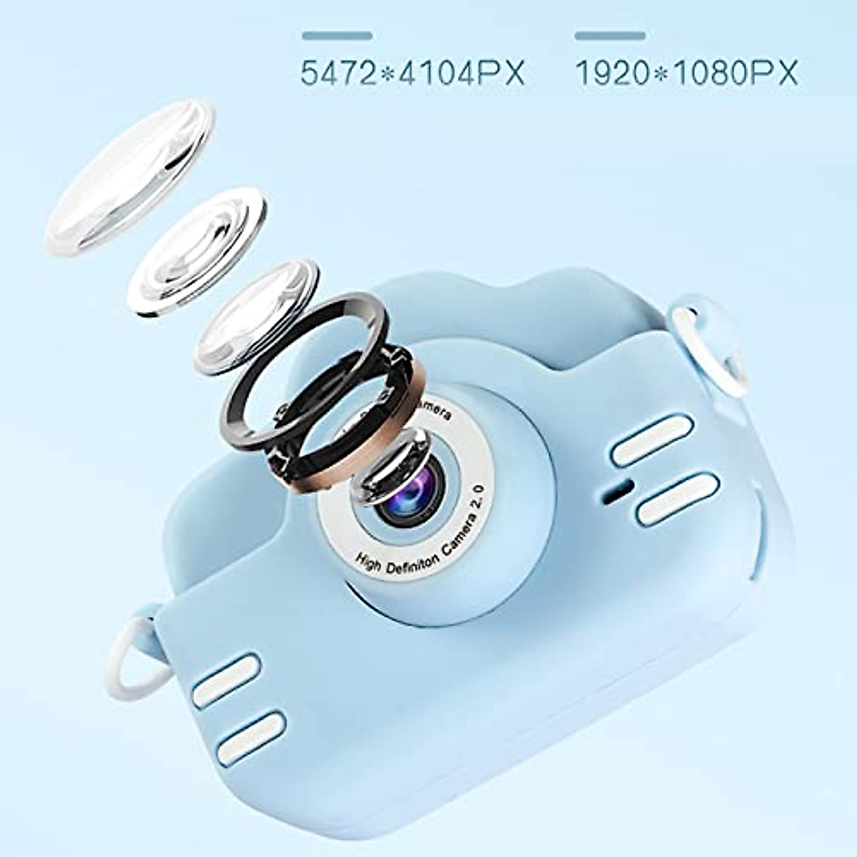 VGEBY Kids Camera, Cartoon Cute Kids Digital Camera Children Multilanguage DV Camera for Boys Girls(Blue)