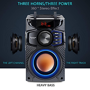 Bluetooth Speakers, Wireless Speaker with Impressive Sound, Rich Bass, Wireless Stereo Pairing, Portable Speaker with Party Light, Support Remote Control FM Radio for Phone Computer PC Home TV