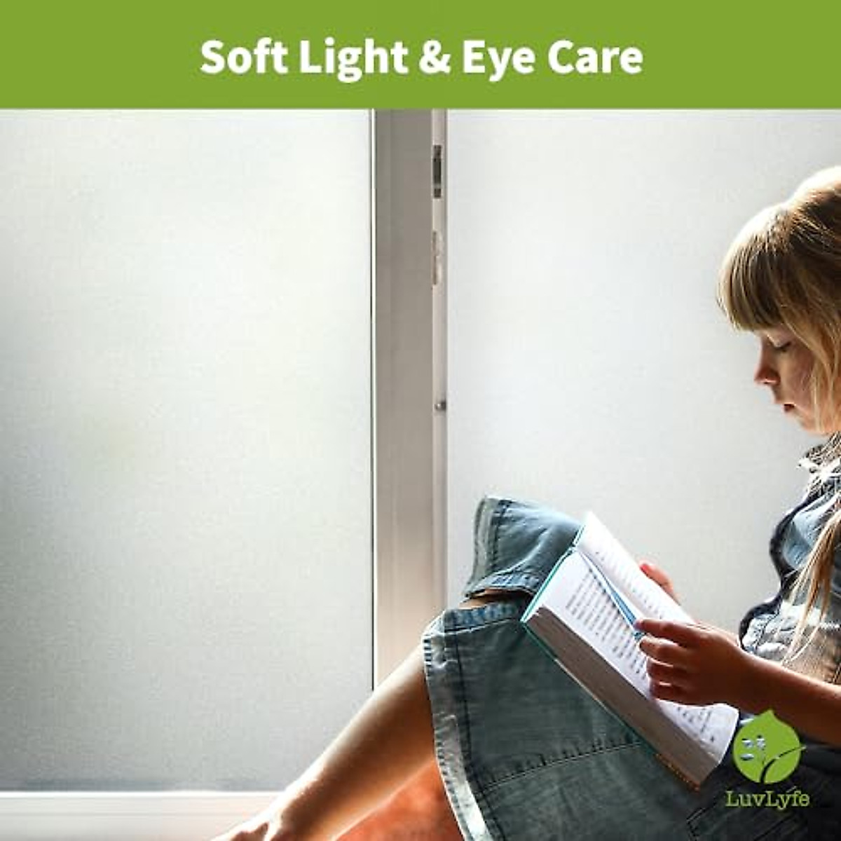 LuvLyfe Window Privacy Film Frosted Glass Window Film with Tools, UV Blocking Window Tint, Non Adhesive Static Cling Removeable Window Clings for Bathroom, Bedroom and Office(Pure, 17.5" * 78.7")