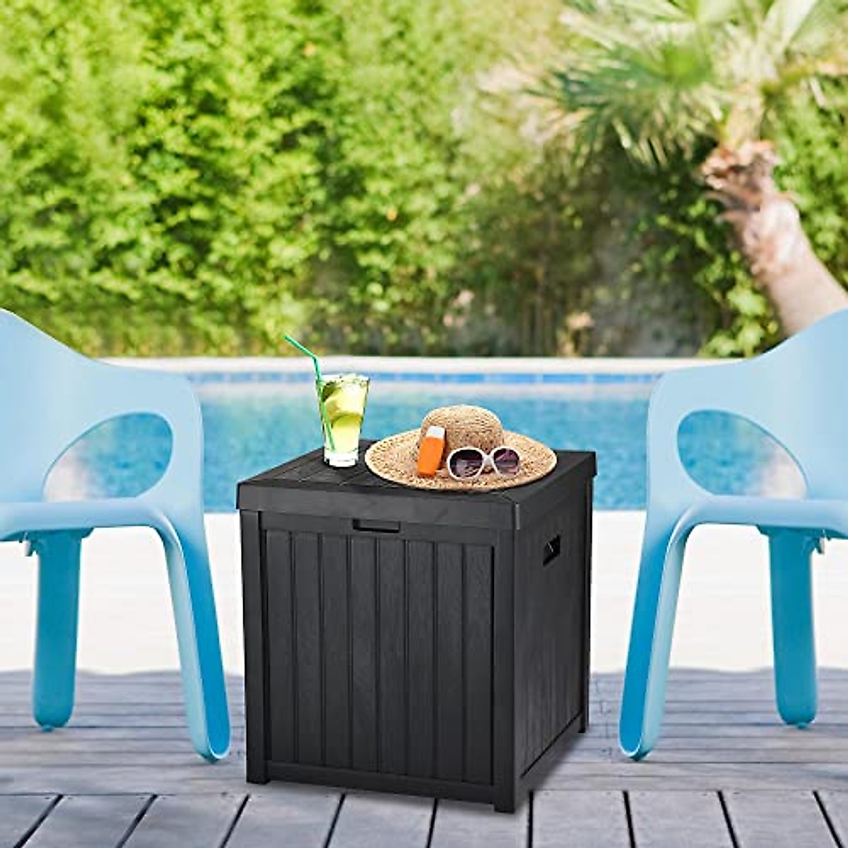 YITAHOME 51 Gallon Medium Deck Box,Outdoor Storage Container for Patio Cushions,Pool Supplies,Garden Tools,Weather,Resistant,Resin (Black)