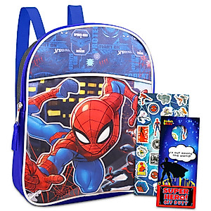 Marvel Shop Spiderman Mini Backpack for Kids - 2 Pc Bundle With 11'' Marvel Spiderman Preschool Backpack for Boys, Girls, and Spiderman Stickers (Spiderman School Supplies)