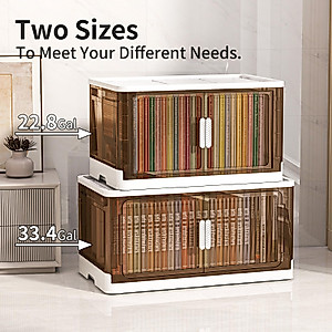 Collapsible Storage Bins with Lids, Plastic Stackable Storage Bins, Folding Storage Box, Large Storage Bins with Wheels, Foldable Storage Box for Office, School, Home Storage(22.8gal, Grey - 3Pack)