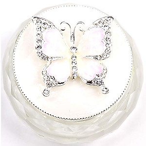 VI N VI White Pink Butterfly Jewelry Box Trinket Box Petite | Hand Painted Decorative Jewelry Display, Holder, and Organizer