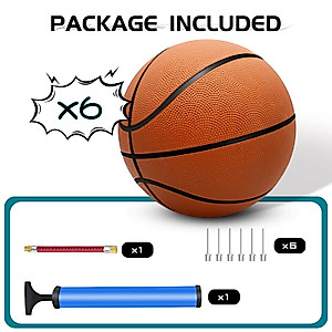 6 Pack 29.5" Official Size 7 Basketball Balls Inflatable with Pump for Men and Women for Outdoor, Indoor or Training, Mens Basketball, Adult Basketball
