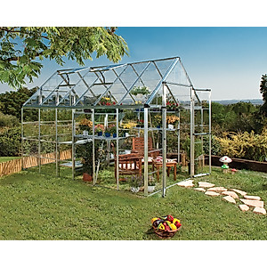 Palram - Canopia Snap & Grow 8 Ft. x 12 Ft. Greenhouse Kit Hobby DIY Walk In Green House Heavy Duty Polycarbonate, Aluminium Frame, with Lockable Door and Vent for Outdoors, Garden, Backyard In Silver