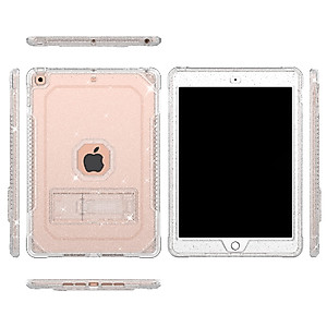 ZoneFoker Case for iPad Air 2 Case, for iPad 6th/5th Generation 2018/2017, for Apple iPad 9.7 inch with Screen Protector/Stand,Clear Glitter Full-Body Coverage Slim Cover for Girls Women Kids
