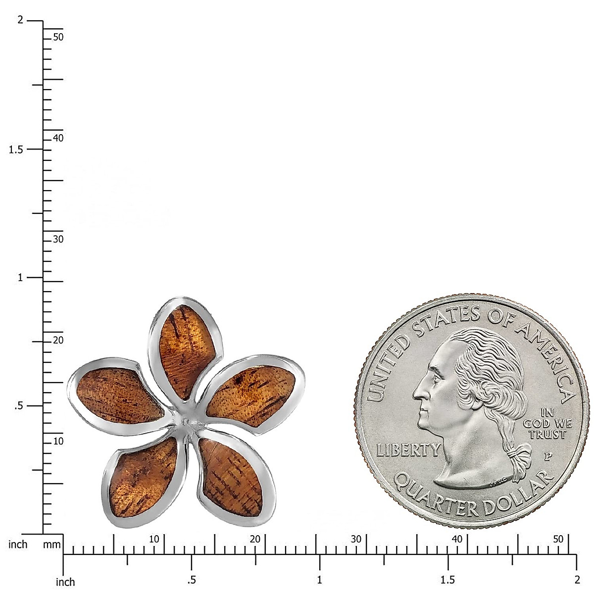 925 Sterling Silver Koa Wood Plumeria Flower Necklace Pendant with 18" Box Chain, Nickle-Free Hypoallergenic for Sensitive Skin, Hawaiian Jewelry for Women (Pointed Petals)