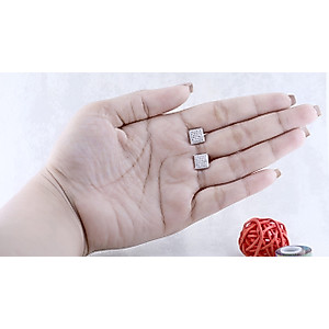 Dazzlingrock Collection Round White Diamond Square Clustered Pushback for Men & Women (Unisex) Stud Earrings (0.55 ctw, Color I-J, Clarity I2-I3) in 925 Sterling Silver