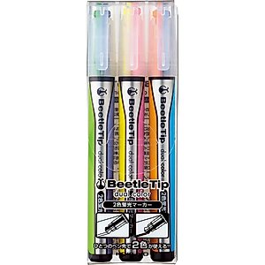 KOKUYO Beetle Tip Dual Color Highlighter, Fluorescent Markers, Standard Colors Set, Japan Import (PM-L303-3S)
