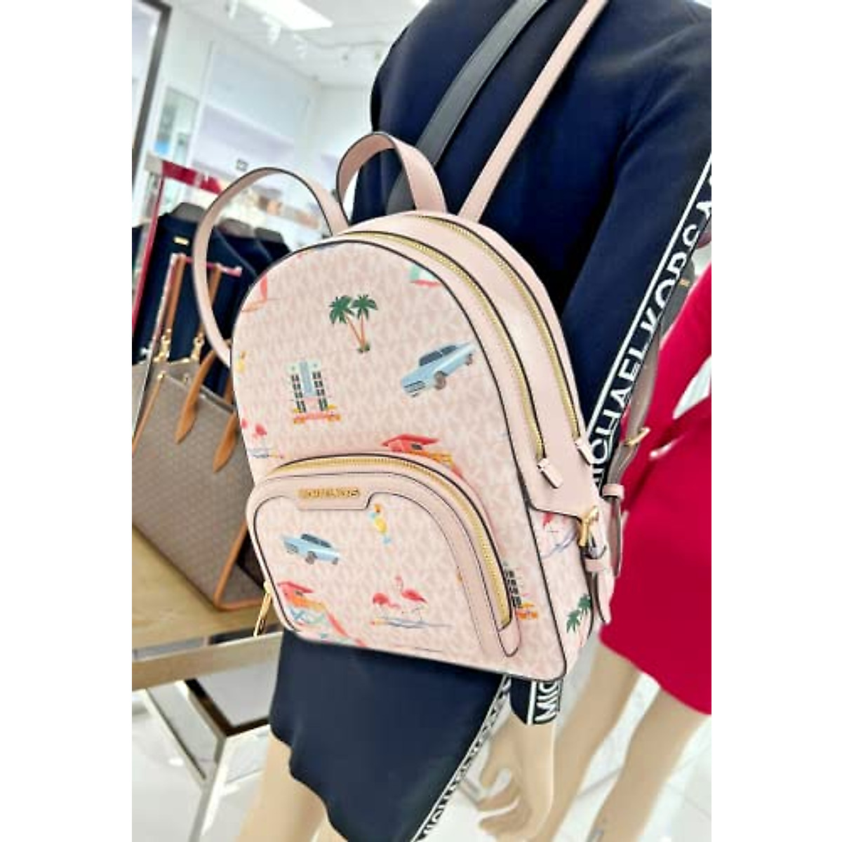 Michael Kors Jaycee Medium Zip Pocket Backpack Light Powder Blush Pink MK Miami